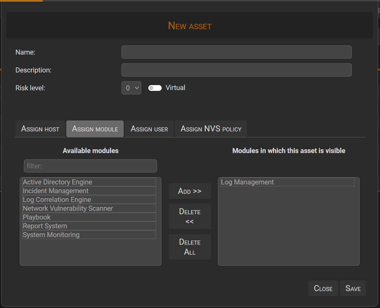 Create an asset - SGBox Next Generation SIEM & SOAR