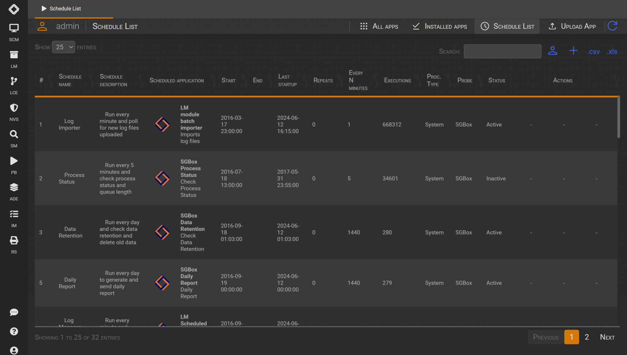 Schedule Application - SGBox Next Generation SIEM & SOAR