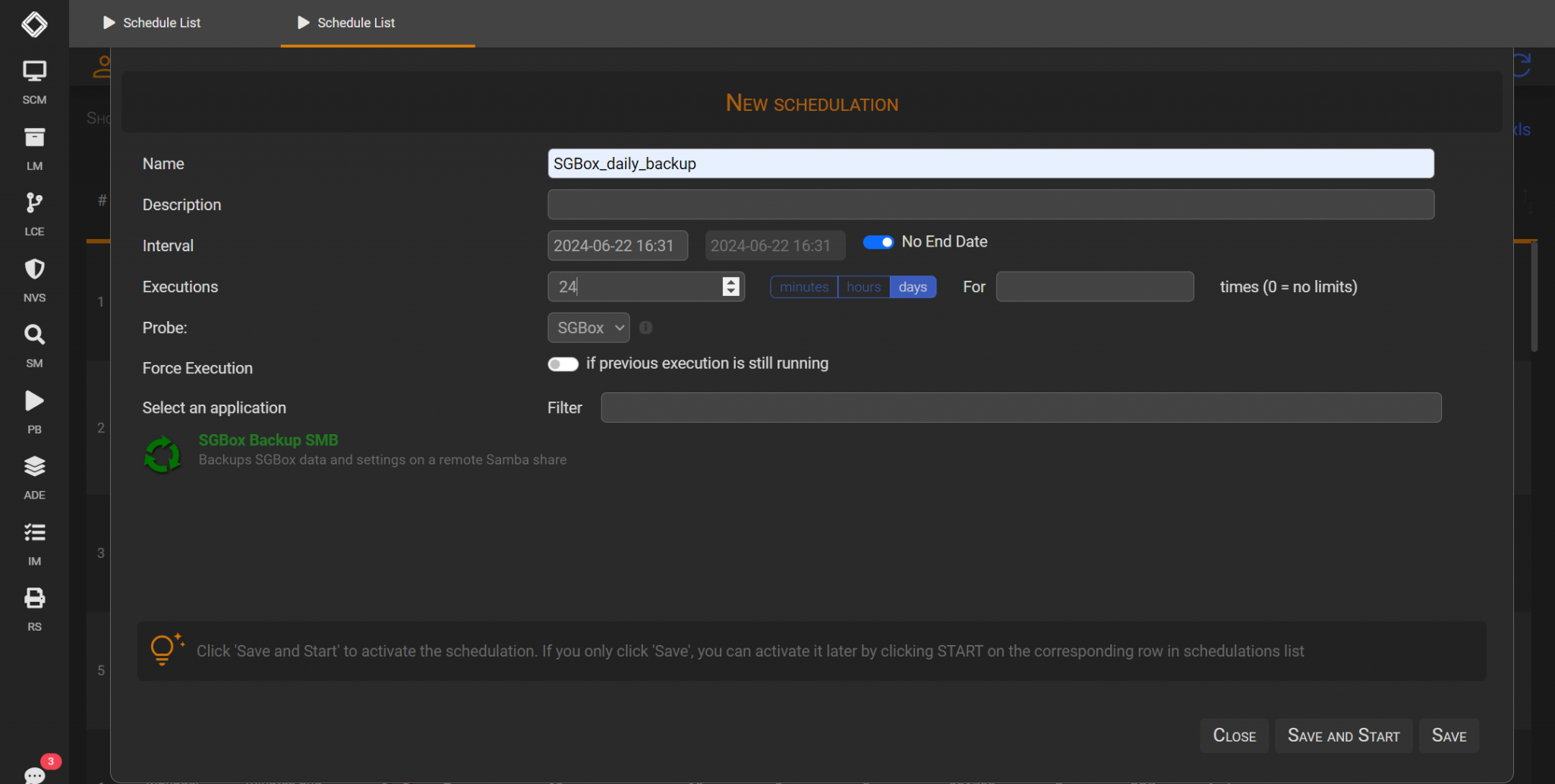 Schedule Application - SGBox Next Generation SIEM & SOAR