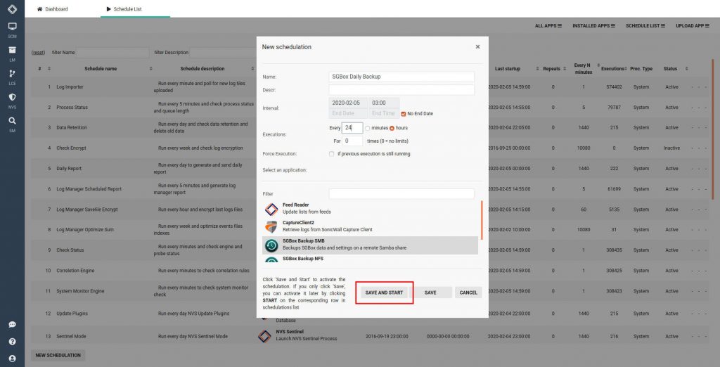 Schedule Application - SGBox Next Generation SIEM & SOAR