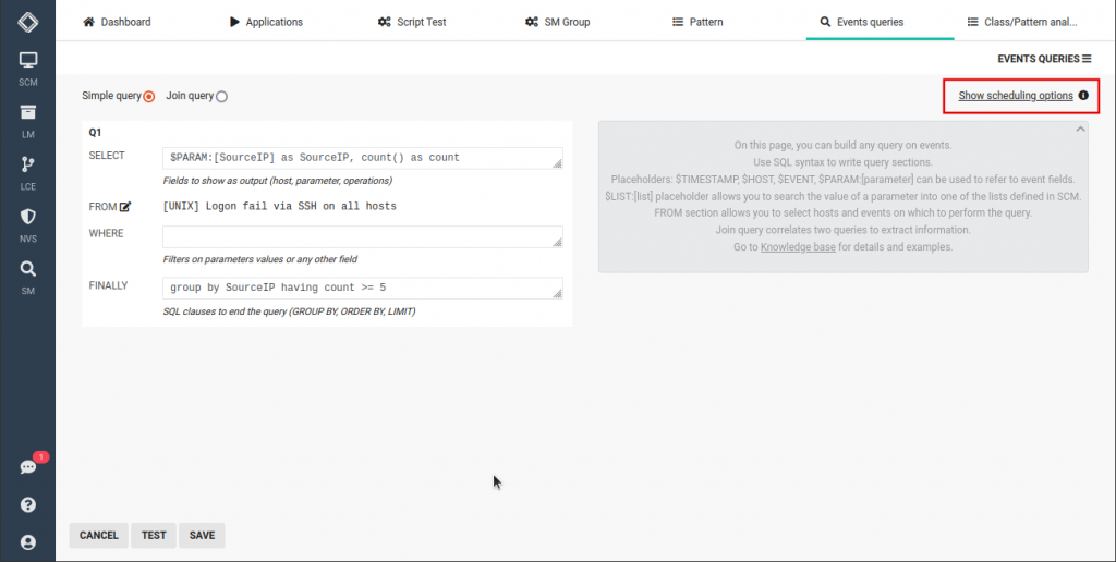 Events Queries - SGBox Next Generation SIEM & SOAR