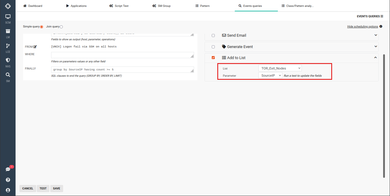 Events Queries - SGBox Next Generation SIEM & SOAR