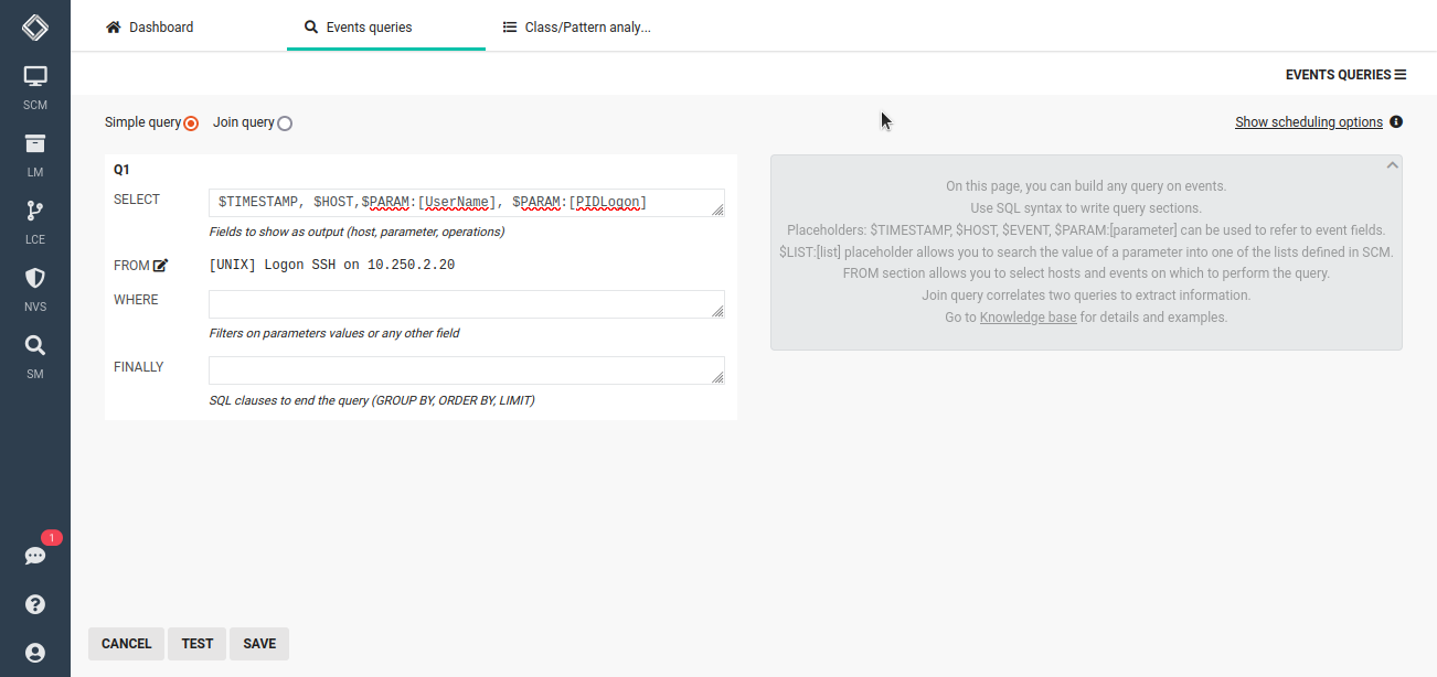 Events Queries - SGBox Next Generation SIEM & SOAR