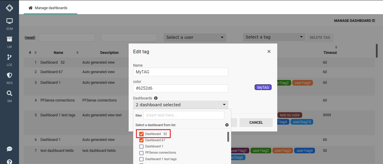 Manage Dashboards - SGBox Next Generation SIEM & SOAR