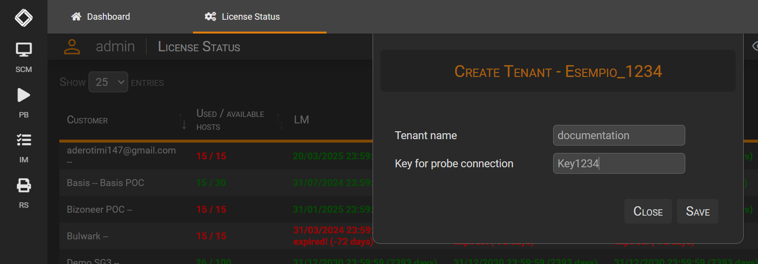 Create new tenant - SGBox Next Generation SIEM & SOAR